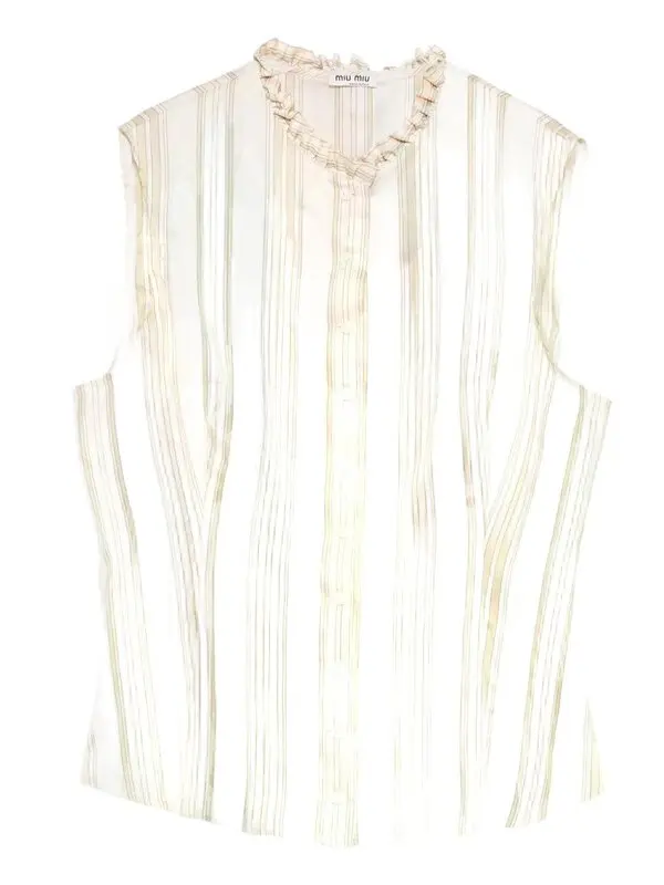 Miu Miu 2000s Striped Ruffle-neck Top - Neutrals