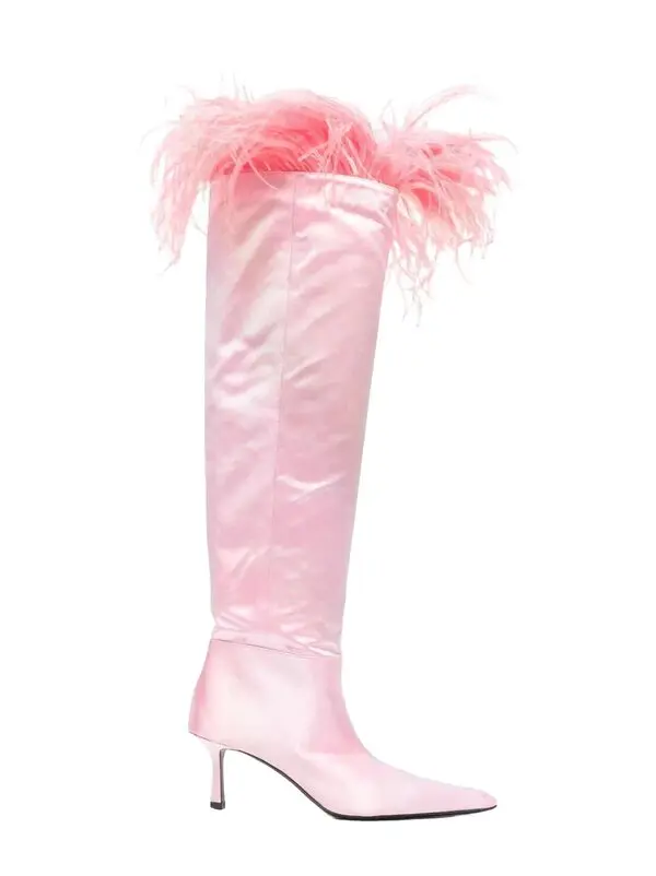 ALEXANDER WANG 65mm Feather-trim Knee-high Boots - Pink