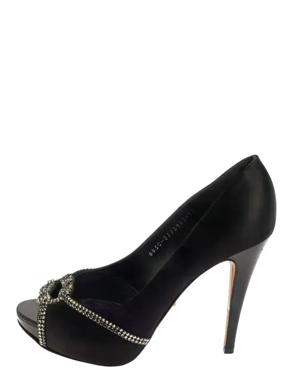 GINA Peep-toe Embellished Satin Heels - Black