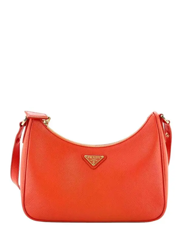 Prada Adjustable Handle Zip Saffiano Leather Mini Hobo Bag - Orange