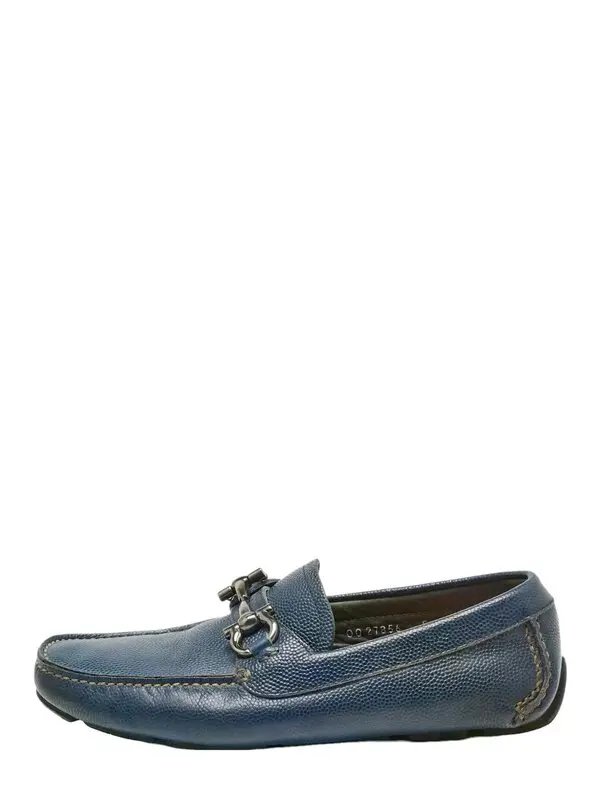 FERRAGAMO Gancini-buckle Leather Loafers - Blue