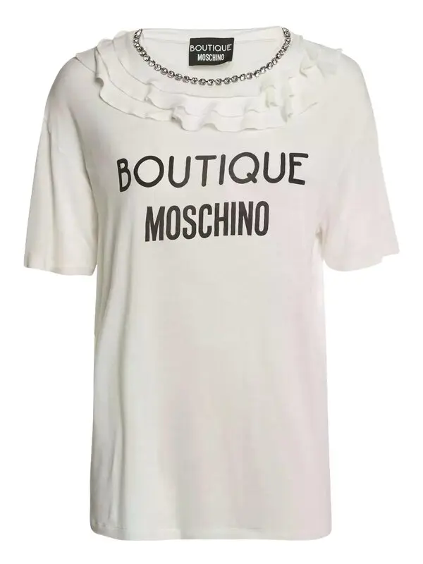 Moschino Ruffle-neck Logo-print T-shirt - White