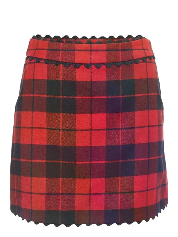 Moschino Scalloped Plaid Skirt - Red