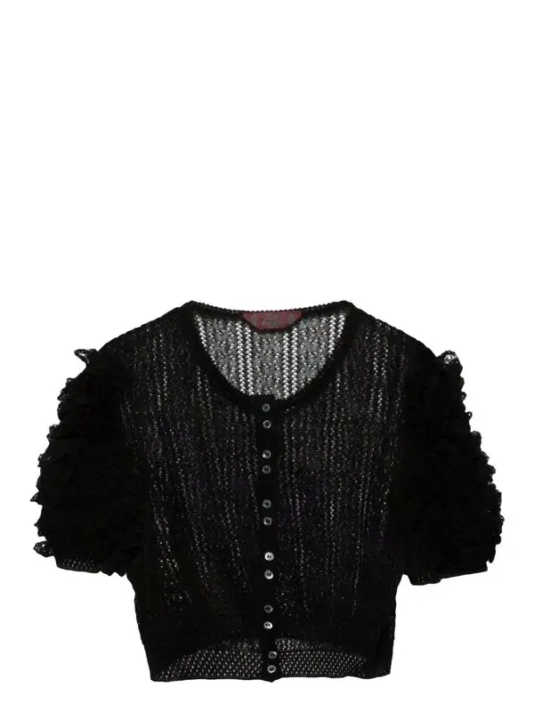 John Galliano 1990s Ruffle-sleeves Crop Top - Black