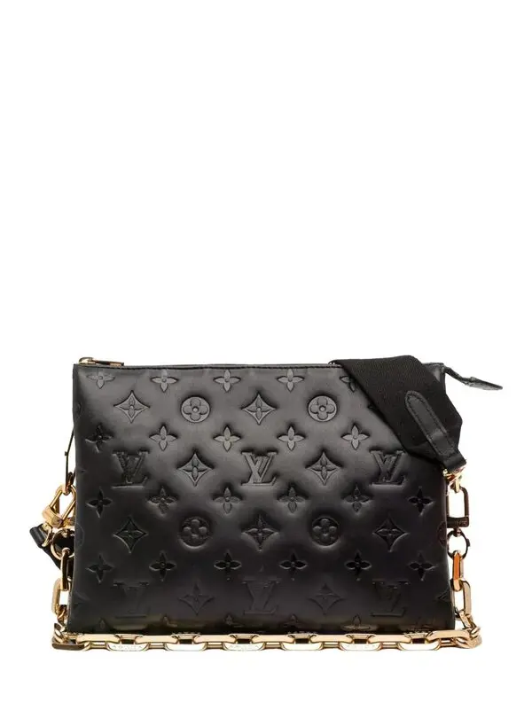 LOUIS VUITTON Monogram Embossed Lambskin Coussin Pm Satchel - Black