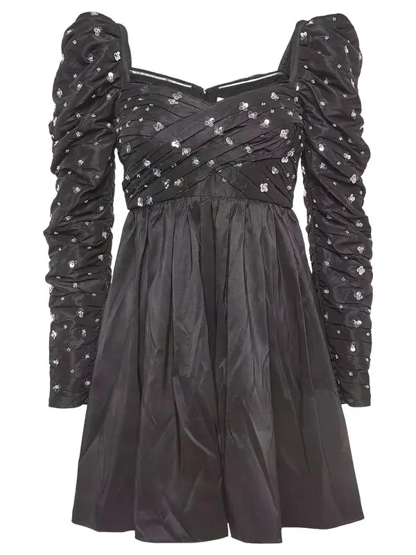 SELF-PORTRAIT Puff Sleeves Sequins Mini Dress - Black