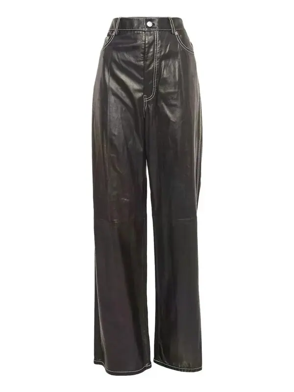 Helmut Lang Leather Contrast-stitch Trousers - Black