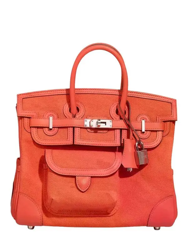 Hermès Birkin 25 Cargo Toile Goeland-veau Swift Palladium-hardware Tote Bag - Orange
