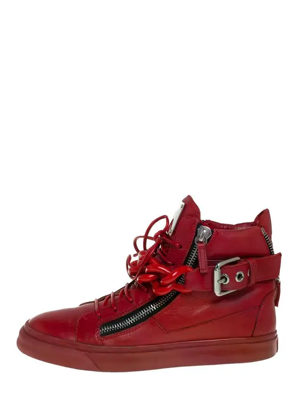GIUSEPPE ZANOTTI VINTAGE Chain-embellished High-top Sneakers - Red