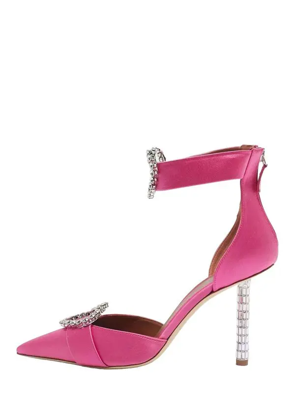 MALONE SOULIERS Satin Pointed-toe Heels With Crystal Embellishments - Pink