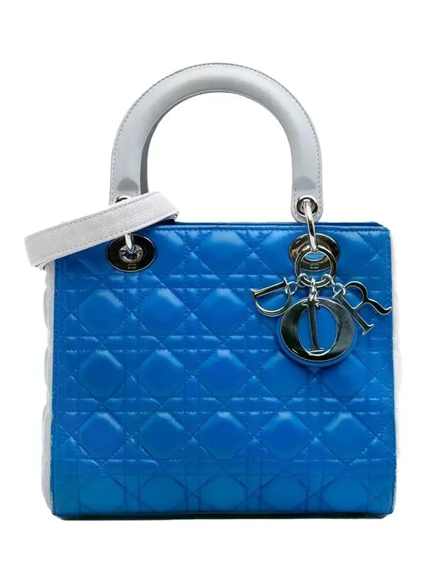 Dior 2013 Medium Bicolor Lambskin Cannage Lady Satchel - Blue