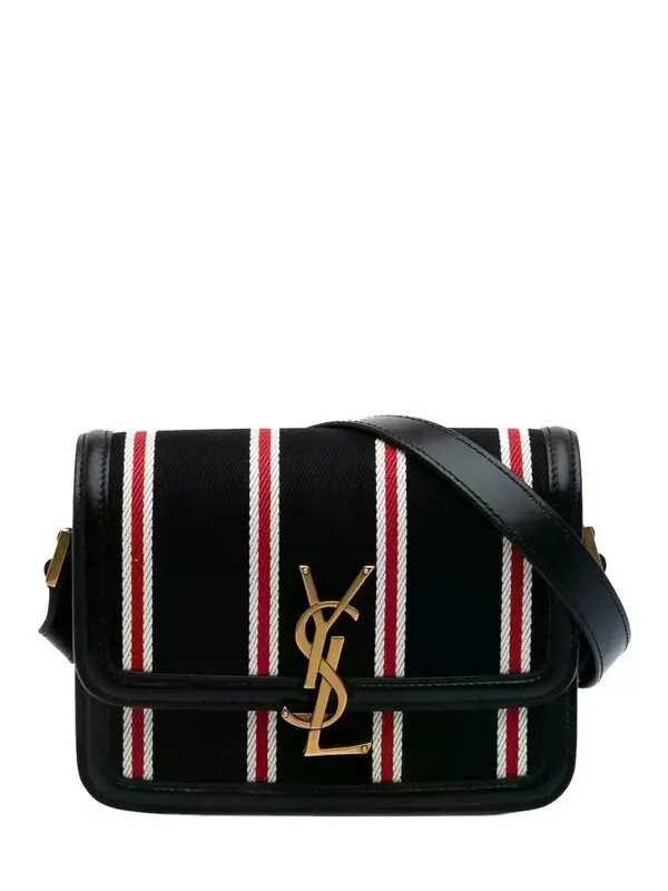 Saint Laurent 2021 Small Canvas Striped Solferino Satchel - Black