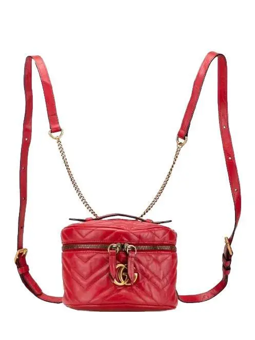 Gucci Mini Gg Marmont Matelassé Leather Round Backpack - Red