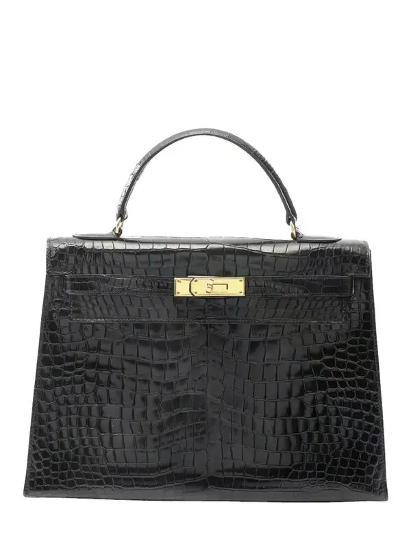 Hermès 1981 Kelly 32 Crocodile-embossed Two-way Handbag - Black