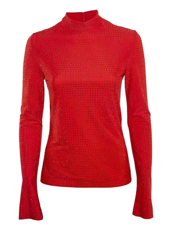 FERRAGAMO Crystal-embellished High-neck Top - Red