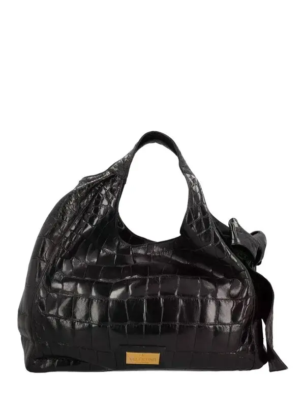 Valentino Garavani Crocodile-embossed Shoulder Bag - Black