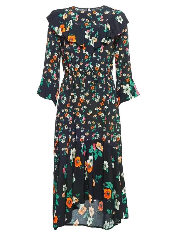 Maje Floral-print Frill Dress - Black