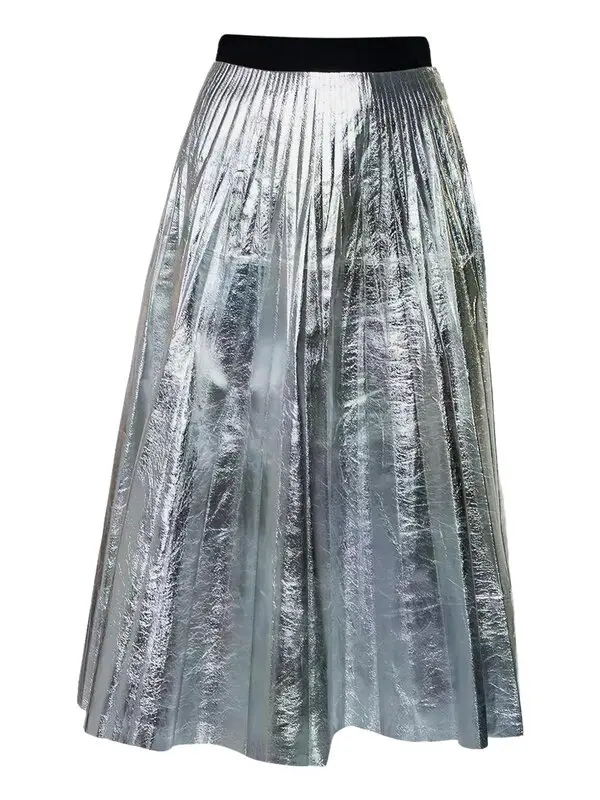 Gucci Pleated Leather A-line Skirt - Silver