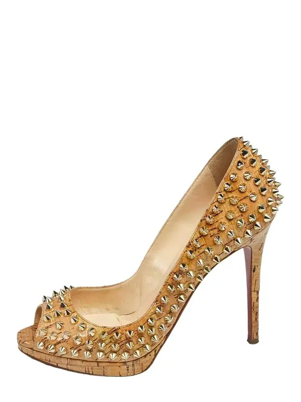 CHRISTIAN LOUBOUTIN 100mm Yolanda Spike-embellished Peep-toe Pumps - Neutrals