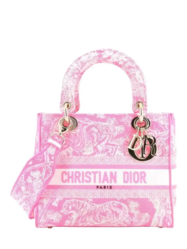 Dior Toile De Jouy Lady D-lite Embroidered Canvas Tote Bag - Pink