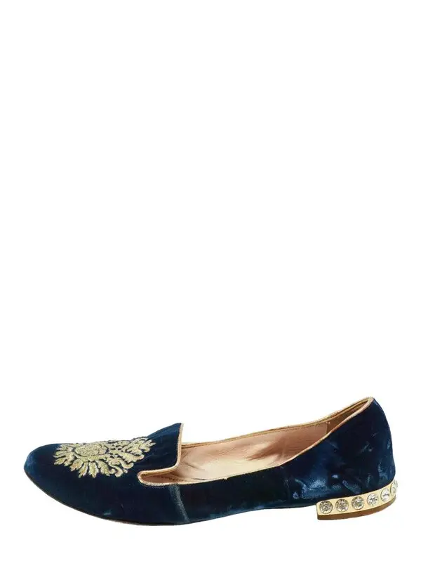 Miu Miu Embroidered Velvet Loafers - Blue
