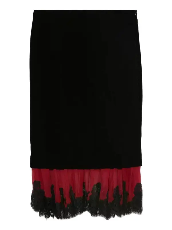 Jean Paul Gaultier 2016 Lace-trim Velvet Skirt - Black