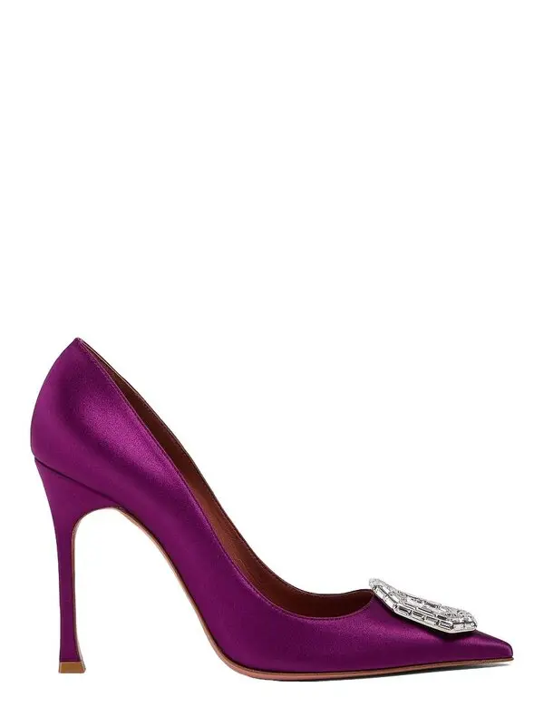 Amina Muaddi Camelia Crystal-embellished Satin Pumps - Violet