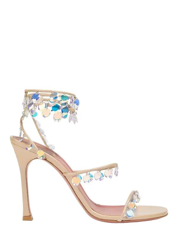 Amina Muaddi Tina Crystal-embellished Leather Sandals - Beige
