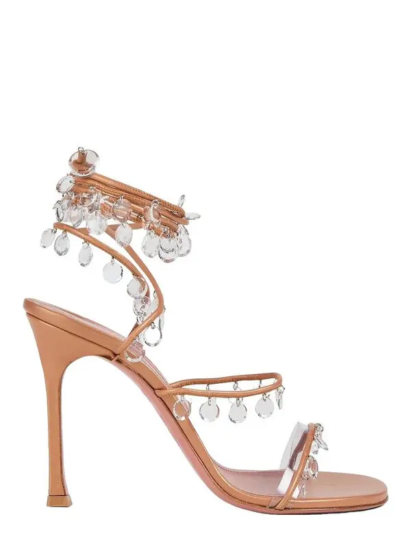 Amina Muaddi Tina Crystal-embellished Leather Sandals - Neutral