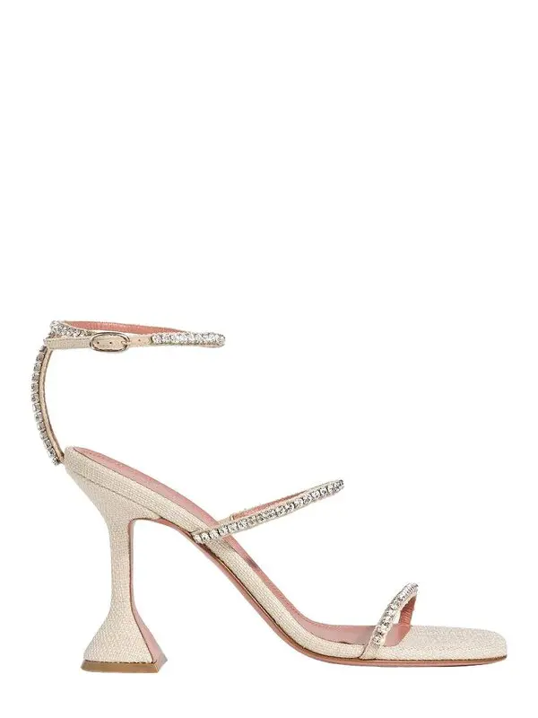 Amina Muaddi Gilda 95 Crystal-embellished Canvas Sandals - Beige