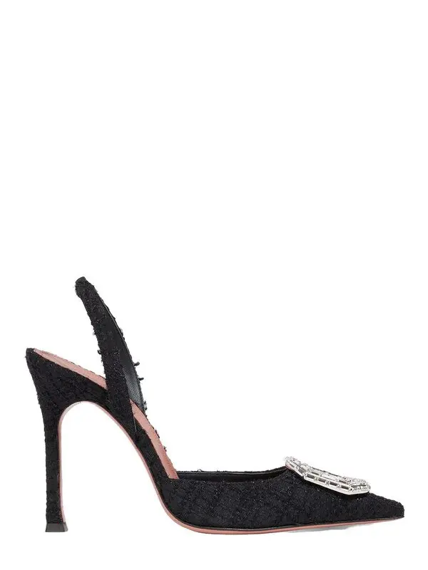 Amina Muaddi Camelia Crystal-embellished Tweed Slingback Pumps - Black