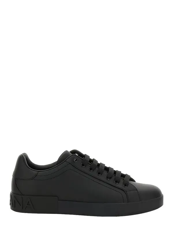 Dolce & Gabbana Portofino Low-top Sneakers With Logo - Black