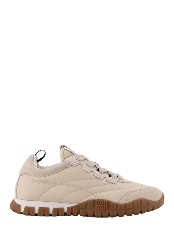 Miu Miu Tyre Sneakers In Technical Fabric And Suede - Beige