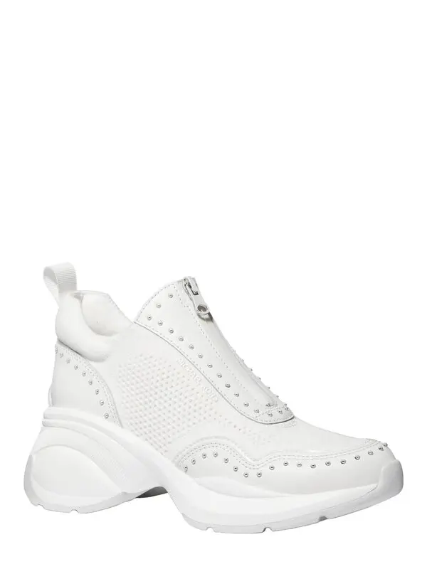 Michael Kors Zuma Embellished Mixed-media Trainers - White