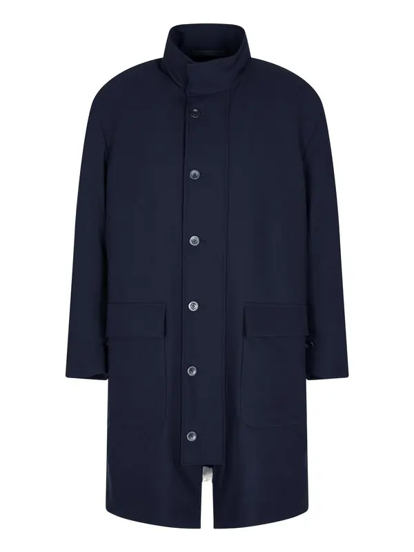Giorgio Armani Virgin Wool Pea Coat With Goose Down Padding - Blue