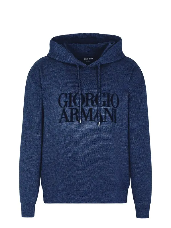 Giorgio Armani Wool, Silk, And Cashmere Jersey Hooded Sweatshirt - Blue