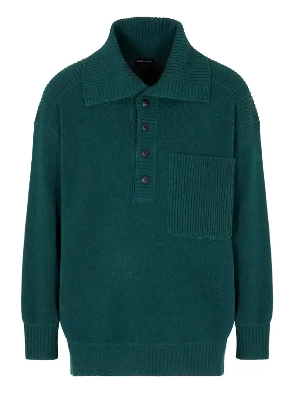 Giorgio Armani Virgin Wool And Cashmere Jumper With Buttons - Green