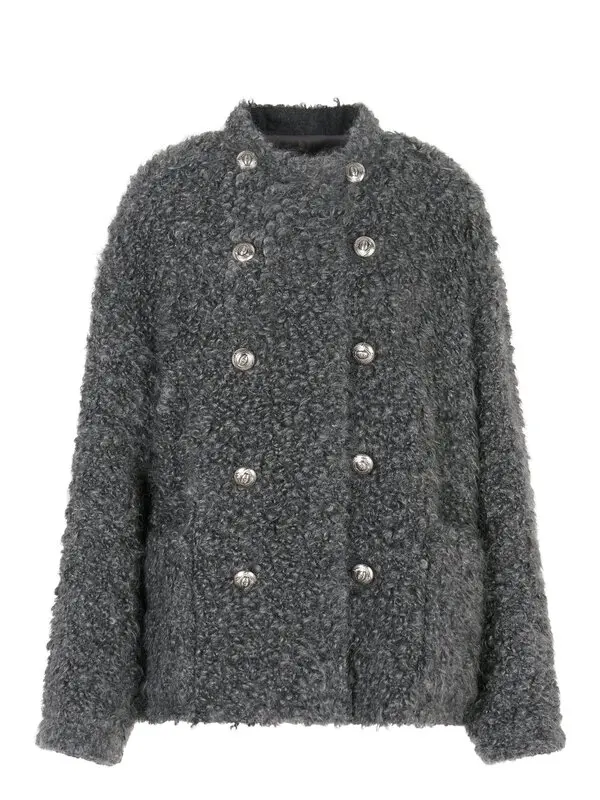 Giorgio Armani Bouclé Virgin Wool And Mohair Wool Pea Coat - Grey