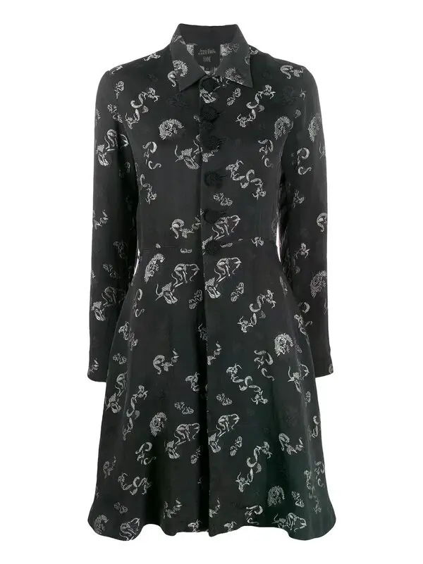 JEAN PAUL GAULTIER 1994 Dragon Jacquard Shirt Dress - Black
