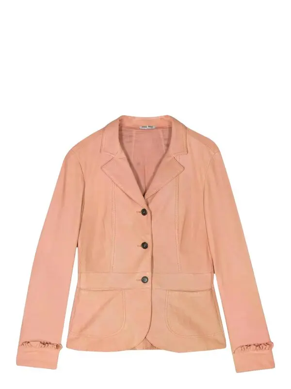 Miu Miu 2010s Ruffled-trim Leather Jacket - Pink
