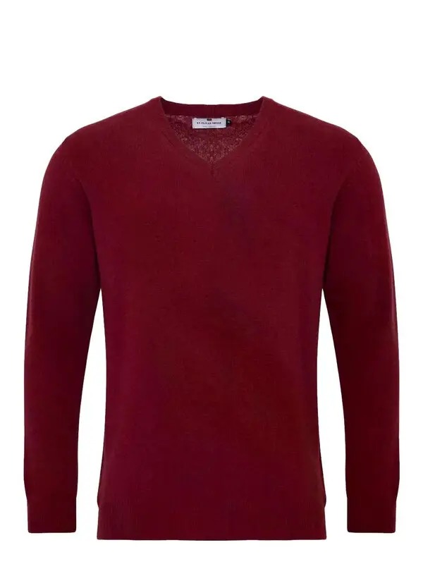 LOJA DAS MEIAS V-neck Fine Knit Wool Sweater - Red