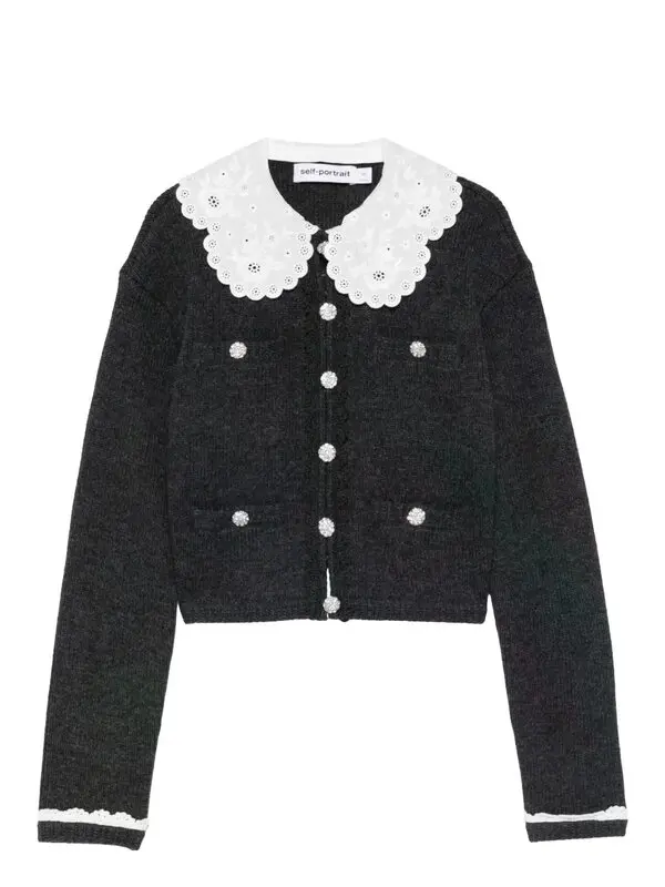 SELF-PORTRAIT Lace-collar Button Cardigan - Grey