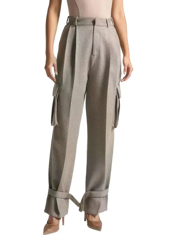 Manière De Voir Textured Pleated Cargo Tailored Wide-leg Trousers - Neutrals