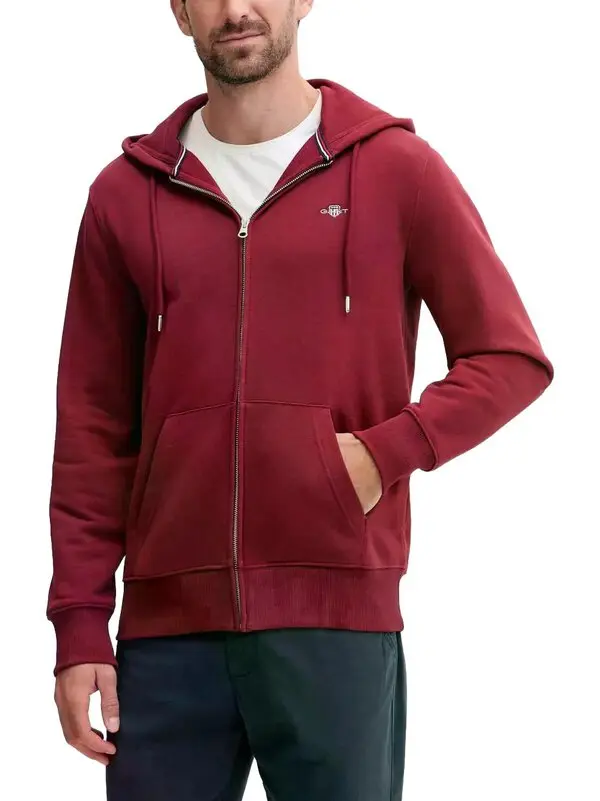 Gant Embroidered Logo Zip Hoodie - Red