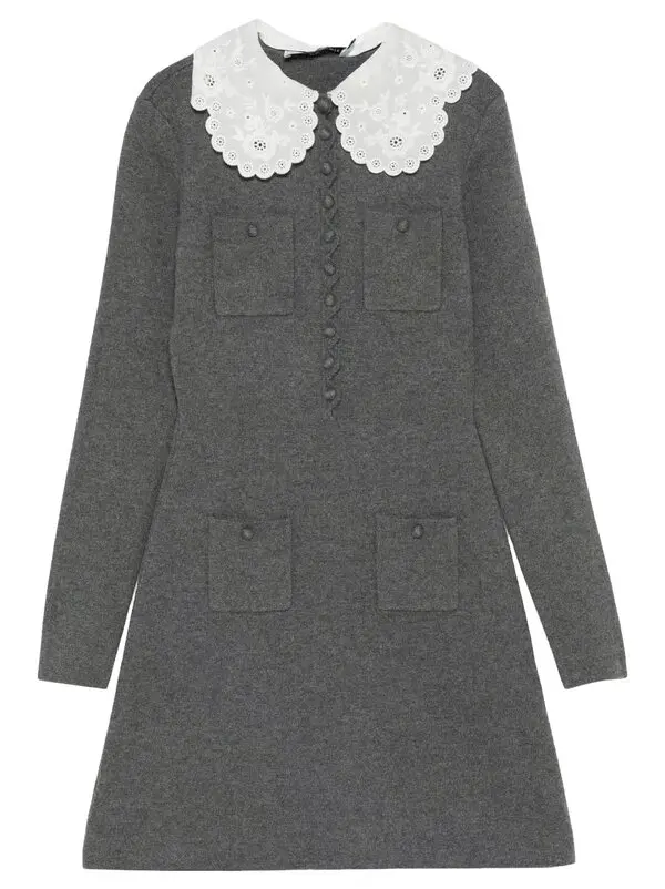 SELF-PORTRAIT Lace Collar Pocket Mini Dress - Grey