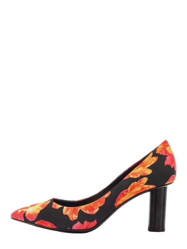 FERRAGAMO Floral-print Block Heel Pumps - Black