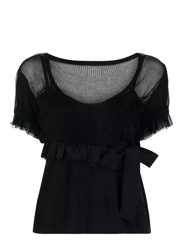 LOUIS VUITTON 2000s Ruffle-trimmed Short-sleeved Blouse - Black
