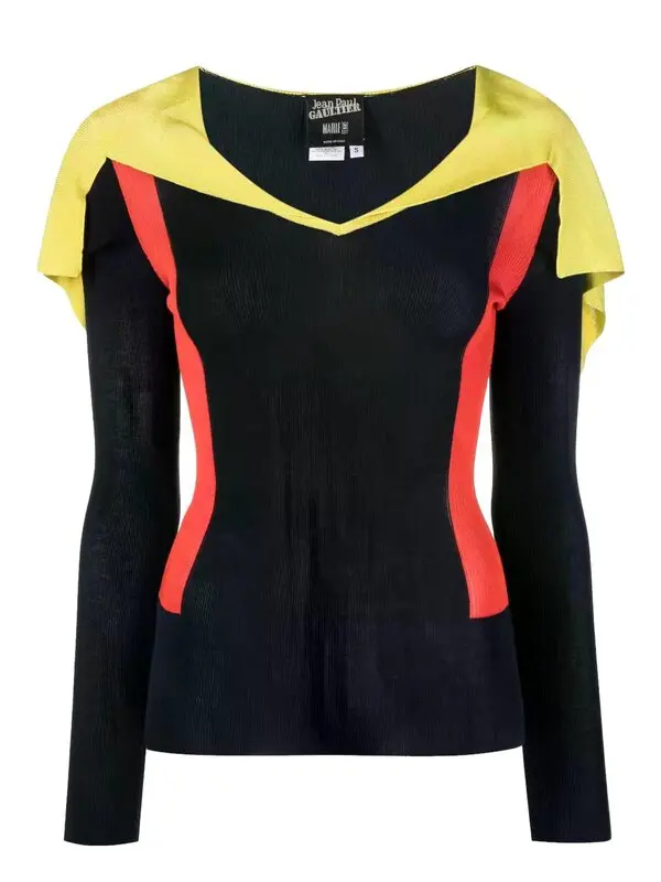JEAN PAUL GAULTIER 2000s Cape-detail Colour-block Jumper - Blue