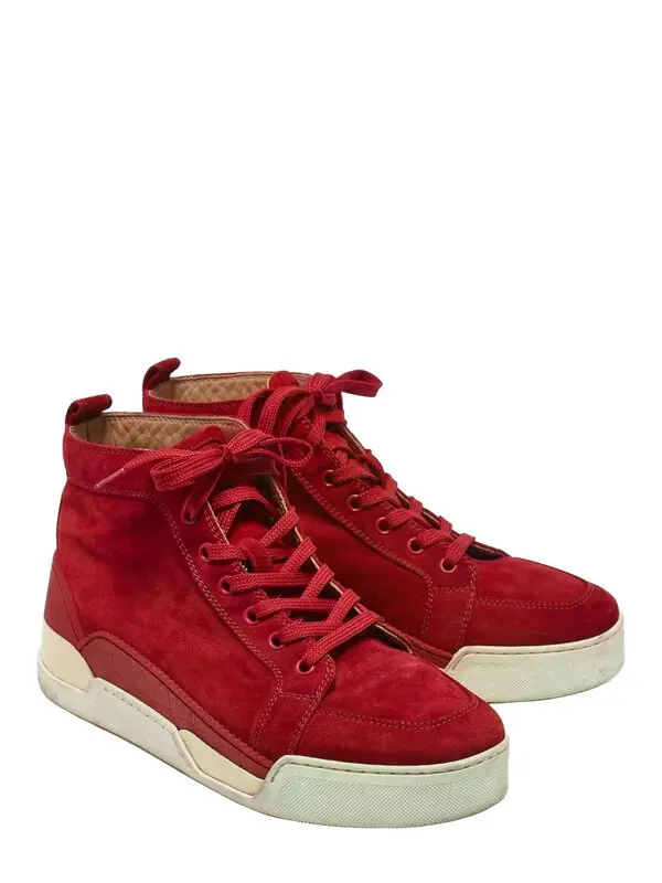 CHRISTIAN LOUBOUTIN Croc Embossed Leather High-top Sneakers - Red