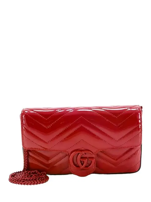 Gucci Gg Marmont Flap Bag Matelasse Patent Mini Crossbody - Red